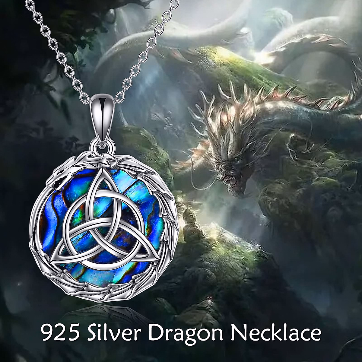 AXELUNA Dragon Celtic Knot Necklace Sterling Silver Dragon Abalone Shell Pendant Gifts For Women Men Jewelry