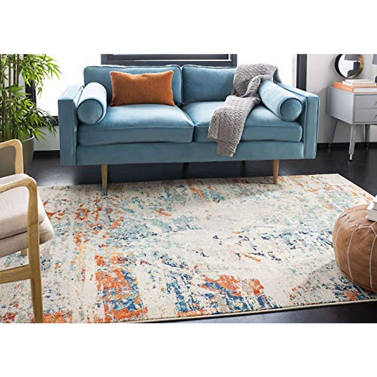 SAFAVIEH Madison Collection 9' x 12' Cream Orange MAD478B Modern Abstract Non-Shedding Living Room Bedroom Dining Home Office Area Rug