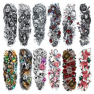 Pinone Full Arm Temporary Tattoo For Man Women L19“xW7”(12 Sheets)