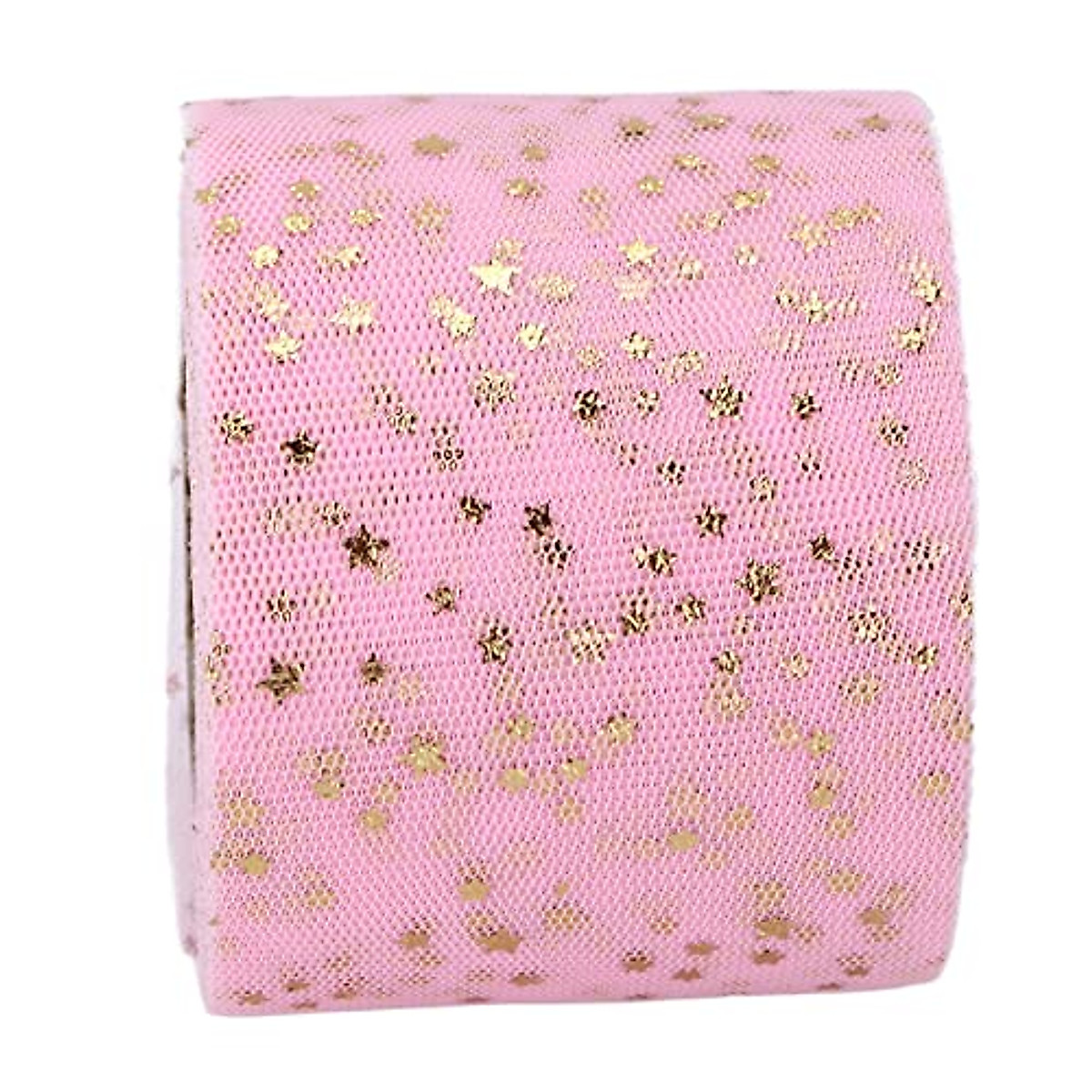 Cyrank Tulle Rolls 2pcs, 6cm Width 25 Yards Tulle Fabric with Gold Stars Patterns Glitter Tulle Rolls for Chair Ties Tutu Skirt Wedding Decor Gift Wrapping(Pink)