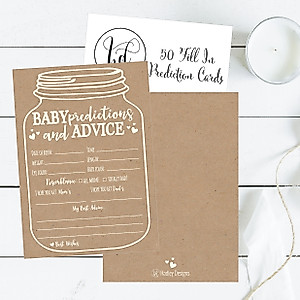 Hadley Designs 50 Mason Jar Advice and Prediction Cards Baby Shower Game, New Mom & Dad Card or Mommy & Daddy To Be, For Girl & Boy Babies, Fun Gender Neutral Shower Party Favors