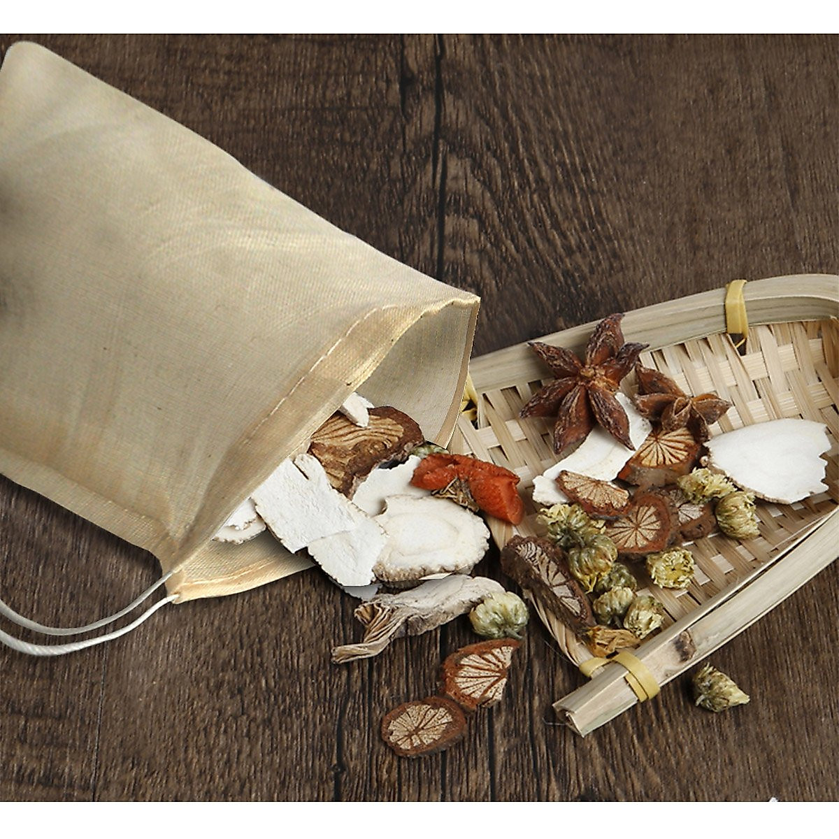 kingleder 12Pack Reusable Drawstring Cotton Soup Bags, Straining Herbs Cheesecloth Bags, Coffee Tea Brew Bags, Soup Gravy Broth Stew Bags, Bone Broth Brew Bags(4''x6'')