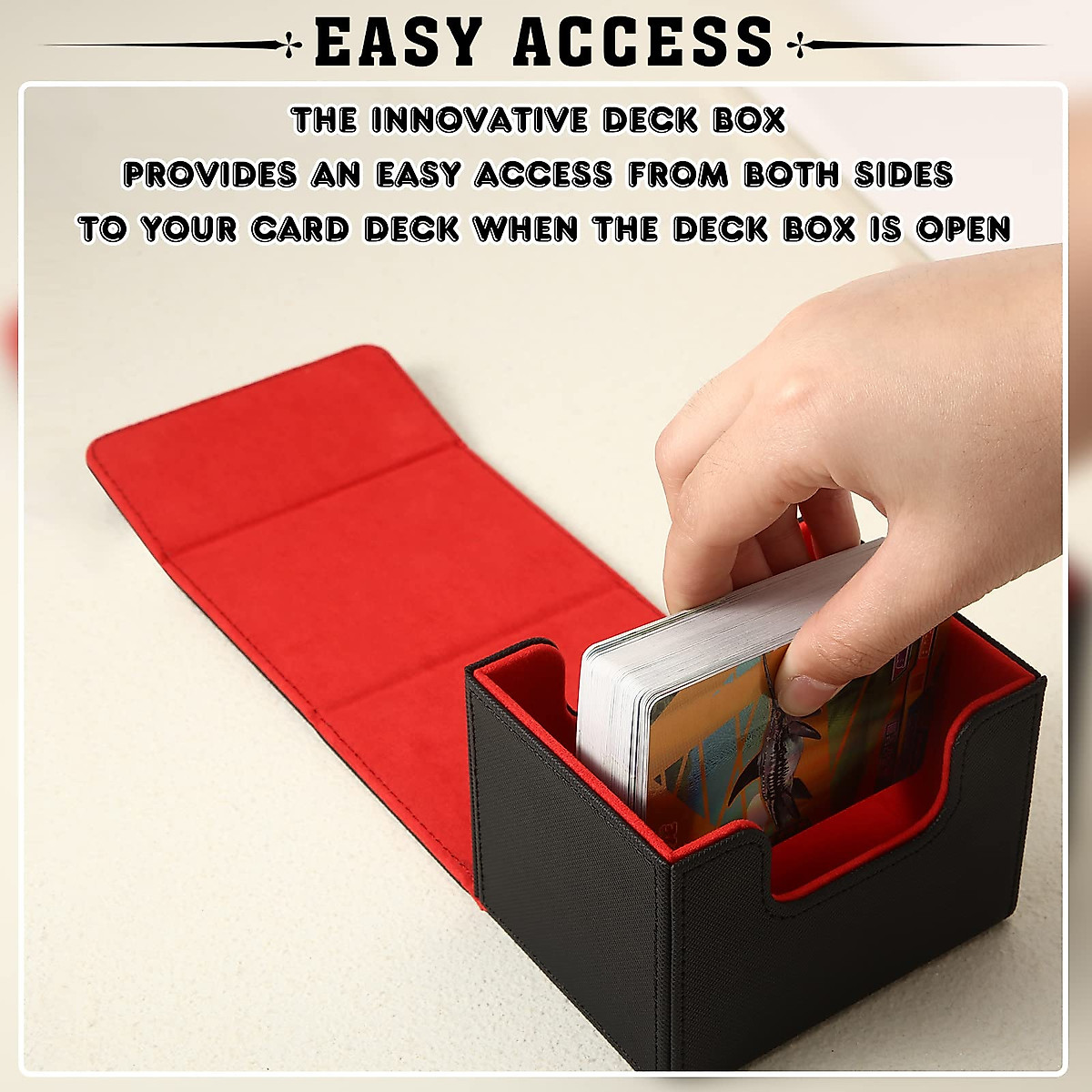 Yookeer 4 Pieces Leather Deck Card Boxes Cards Deck Game Box for Collectible Playing Card Box Compatible with MTG Commander Decks (Black, Green, Red, Blue, Horizontal)