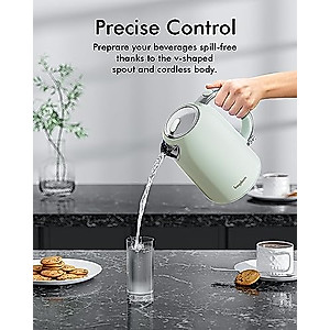 Electric Tea Kettle, Longdeem 1.7L Stainless Steel Water Boiler & Heater, 1500 Watts for Fast Boiling, Auto-Shutoff and Boil-Dry Protection, Cordless Serving with LED Light, Pastel Green