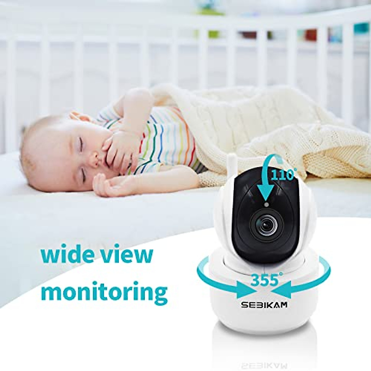 Sebikam Baby Monitor,5''LCD Display,Pan-Tilt-Zoom Video Baby Monitor with 1080P Camera and Audio, Night Vision, Two Way Talk,Temperature,5 Lullabies and 1000ft Range No WiFi for Baby/Elderly