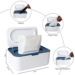 Baby Wipes Dispenser, Baby Wipe Holder, Large Capacity Wipes Dispenser, Wipe Container with Sealing Lids,Non-Slip, Easy Open & Close (Blue))