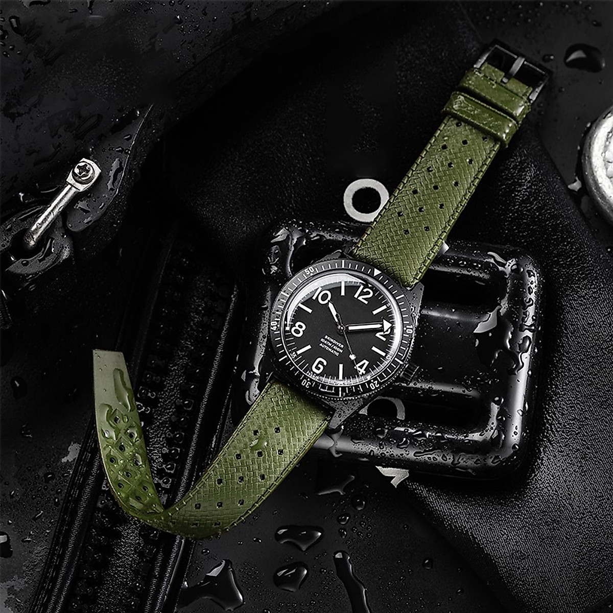 Niziruoup FKM Rubber Watch Strap Quick Release Tropical Style Fluororubber 18mm 20mm 22mm Soft Breathable Durable FKM Rubber Watch Band Universal Replacement Band Strap for Men Women