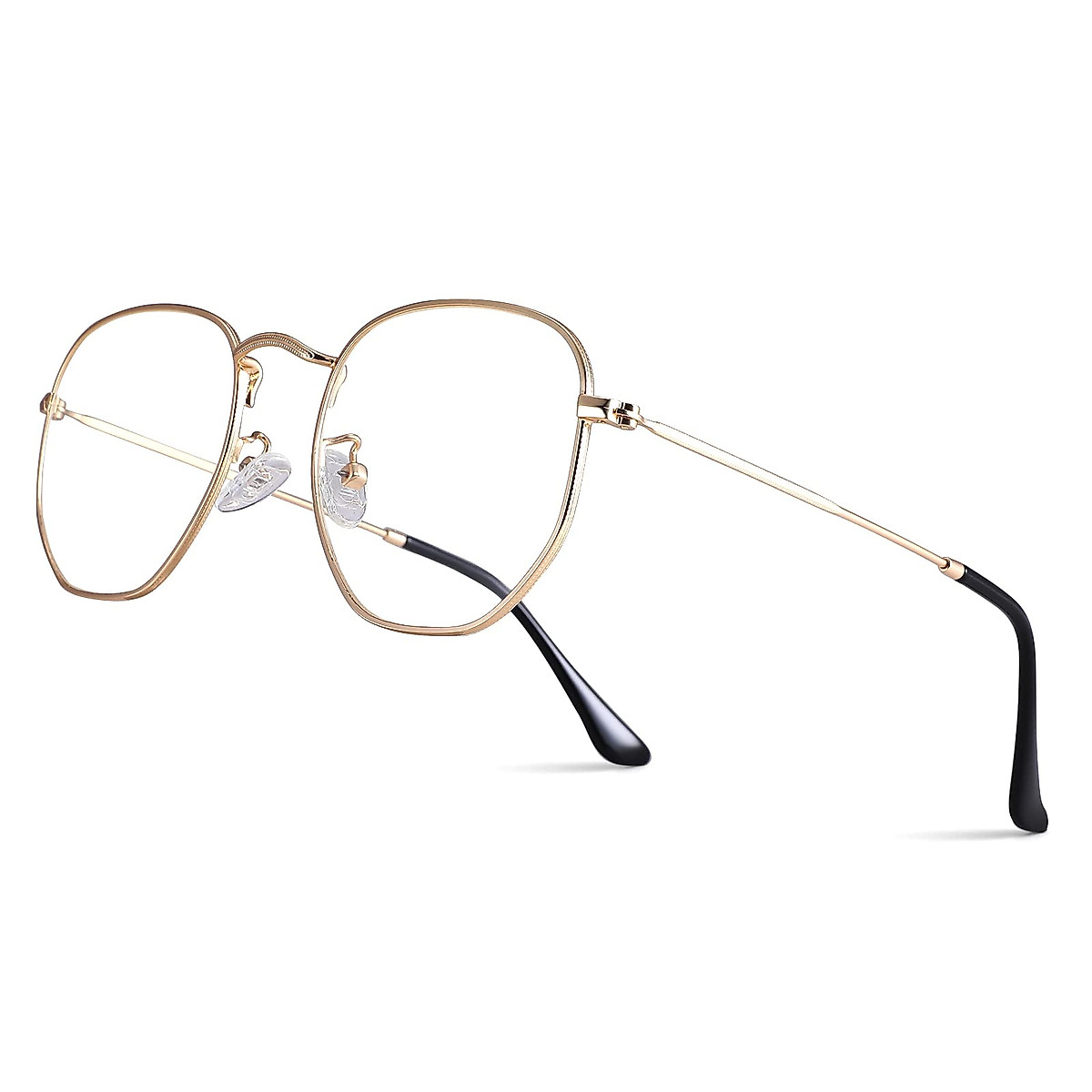 AZorb Hexagonal Clear Lens Glasses for Women Men Non-prescription Eyeglasses Designer Square Round Metal Frame(Gold Frame/Clear Lens)