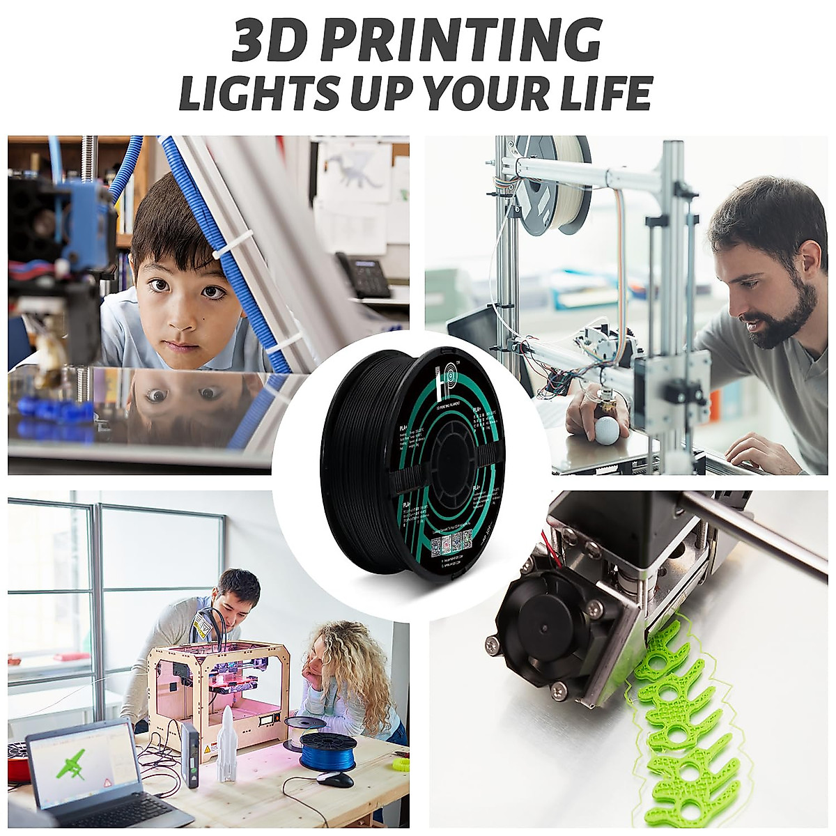 HP3DF PLA Filament, PLA Plus(PLA+), 3D Printer Filament, PLA Filament 1.75mm Dimensional Accuracy +/- 0.02mm, 1KG Spool (2.2 lbs), Fit Most FDM Printer (Black PLA)