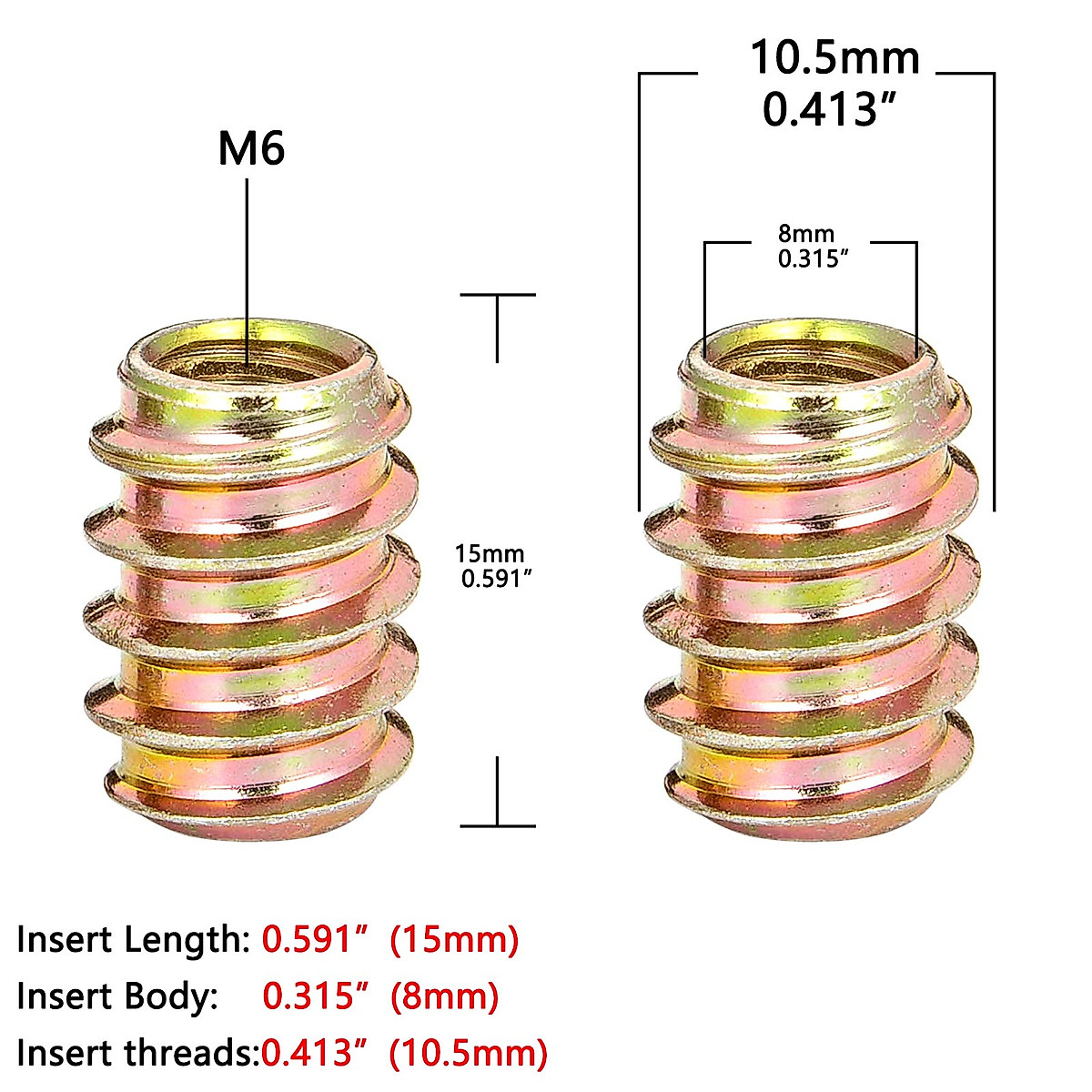 PGMJ 80 Pcs M6 Wood Nut Inserts - Metal Headless Hex Socket Drive Threaded Inserts Screws Assortment, Metric Bolt Fastener Connector for Wood Working Tools and Accessories (M6x15mm-H)