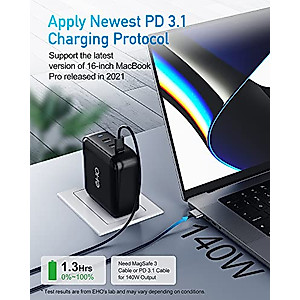 USB C Wall Charger, 140W PD 3.1 PPS 3-Port GaN III Fast Charger Type C Charging Station Foldable Power Adapter Travel Charger Block Compatible w/MacBook, Laptop, iPad, iPhone, Samsung and More-Black