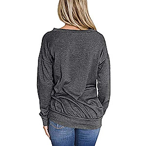 Genhoo Women's V Neck Criss Cross Long Sleeve T Shirt Casual Tunics Tops Pullover (Dark Grey,S)