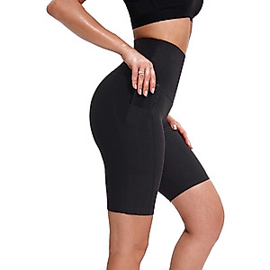 NELEUS Women's 3 Pack Biker Shorts High Waist Running Yoga Shorts with Pockets,3 Pack,Black/Black/Black,US S,EU M