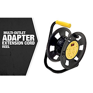 Designers Edge E230 Extension Cord Storage Reel; Multi-Outlet Adapter; Black/Yellow
