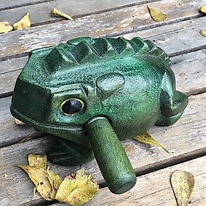 Cozinest Large 7" Wood Frog Guiro Rasp Percussion Instrument Tone Block Frog Animal Shaped Figurine Wooden Handcraft Musical Lucky Frog Home Office Decoration (Green)