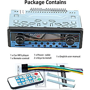 FYPLAY Dual USB Bluetooth Car Stereo, FM Radio Receiver, Hands-Free Calling, Built-in Microphone, USB/SD/AUX Port, Sky Blue Dual Knob Audio Car Multimedia MP3 Player, USB Fast Charging