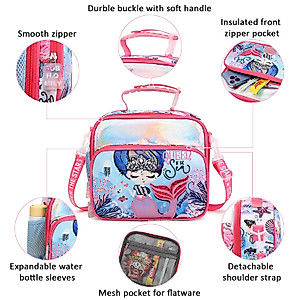 Robhomily Mermaid Kids Lunch Bag for Girls - Insulated and Easy to Clean