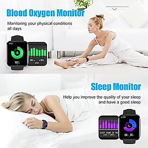 Joombonpia Smart Watch for Android Phones iPhone Compatible 1.71''Touch Screen Fitness Tracker with Heart Rate Blood Oxygen Sleep Monitor IP68 Waterproof Smart Watches for Men(Black)