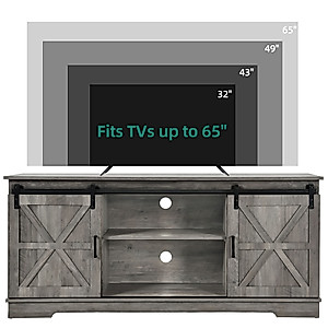 YITAHOME Farmhouse TV Stand for 65/60/55 Inch, Modern Entertainment Center with Sliding Barn Door, Wood TV Media Console Storage TV Cabinet for Living Room for 300lbs, Rustic Grey