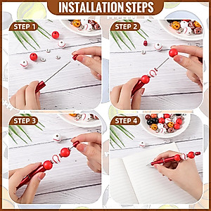 Colarr 16 Set Sports Beads Pens Basketball Football Baseball Rugby Beadable Pens Plastic Beads Making Kit Ballpoint Pen with Black Refills and Bags for Students Gifts School Office Supplies