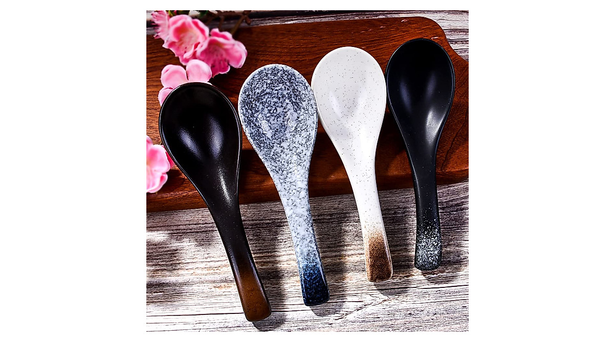 Japanese Soup Spoons Set - 4 Stylish Ceramic Spoons