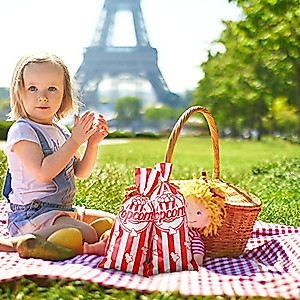 100 Pcs Popcorn Bags for Party Treat Set, Cellophane Candy Bags Red White Stripe Cookie Snacks Bags with 150 Red Twist Ties for Circus Carnival Birthday Party Favor(Strip Style)