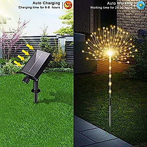 AOFLICT Solar Garden Lights, 4 Pack 126 LED Solar Firework Lights with Remote, 8 Lighting Modes Garden Firework Lights Outdoor Waterproof for Pathway, Backyard, Christmas, Party Decor (Warm White)