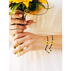 Hicarer 10 Pieces Sunflower Bracelets Handmade Boho Friendship Bracelets Adjustable Braided Rope Cute for Women Teen(Black)