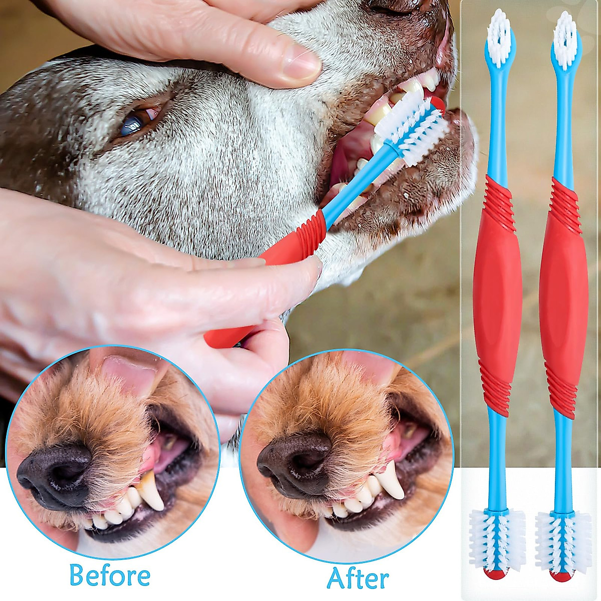 STSAIL 2PCS Dog Toothbrush 360 Degree Dog Tooth Brush, Dual Head Dog Tooth Brushing Kit Non Slip Toothbrush for Dogs and Cat Teeth Clean Pet Toothbrush Dental Care