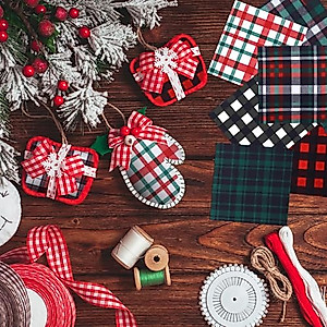Preboun 300 Pcs 5 x 5 Inches Christmas Plaid Buffalo Check Fabric 25 Styles Buffalo Plaid Fabric Squares Polyester Fabric Scraps Quilting Squares for DIY Christmas Sewing Quilting Patchwork