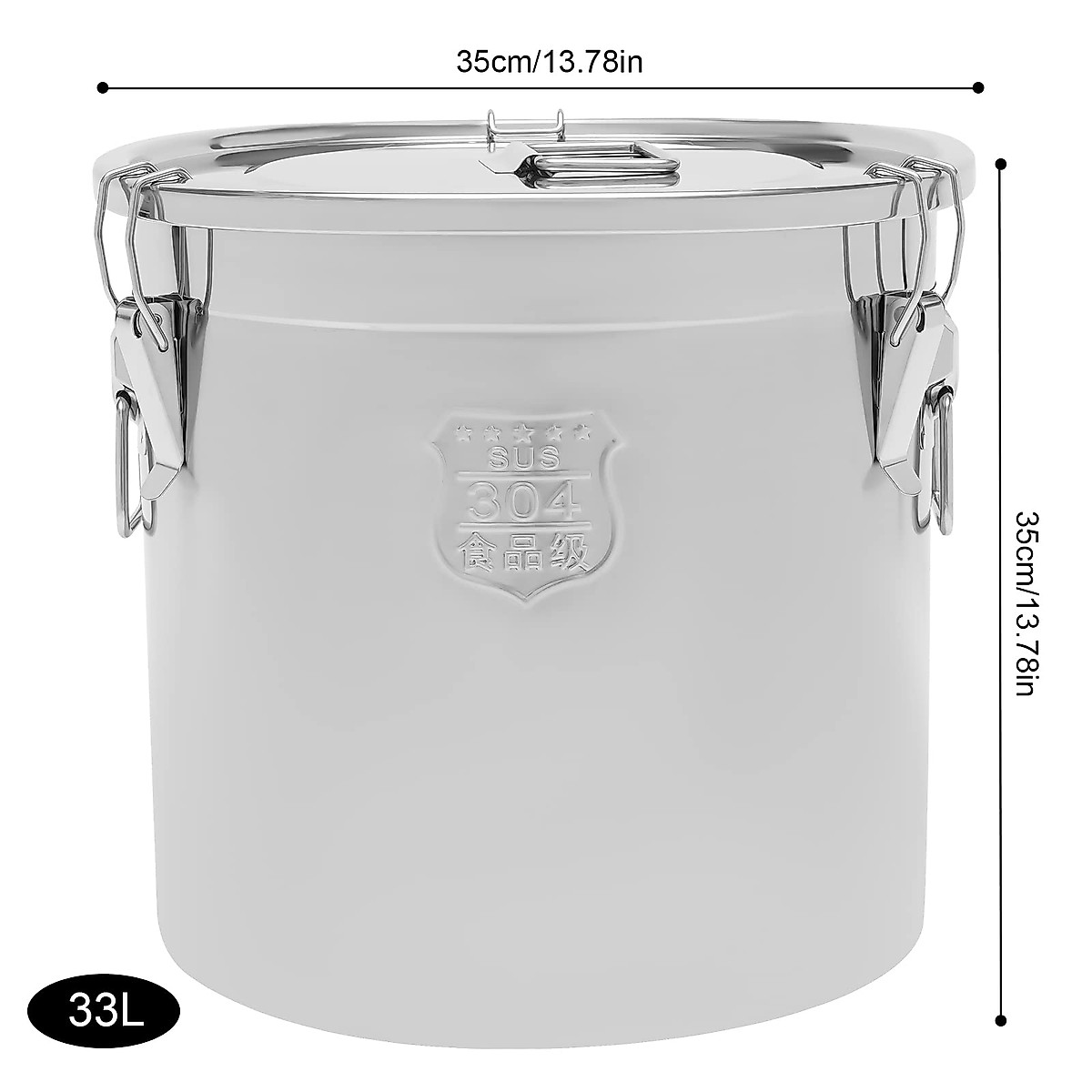 Titunjian Stainless Steel Canisters Food Storage Containers With Lids Kitchen Airtight Canisters Food Storage Bucket for Rice Cereal Grain Bean Flour Oil Sugar Milk (33L)