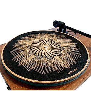 TAZstudio Cork Turntable Mat for Better Sound Support on Vinyl LP Record Player - Original Geometric Design Psychedelic Geometric Black Light Art [4mm Thickness]-m5