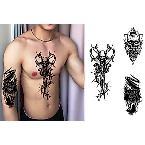 PADOUN Halloween Temporary Tattoo, 15-Sheet Black Skull Rose Flower Tattoos Temporary Realistic, Waterproof Girls Tattoos Temporary for Kids Adult