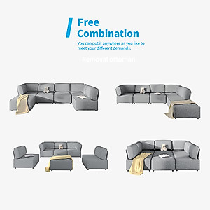 CECER U Shaped Modular Sectional Sofa, Convertible L Shaped Couch Sofa, Queen Sleeper Sofa, Variable Modular Oversized Couches for Living Room, (Light Grey)