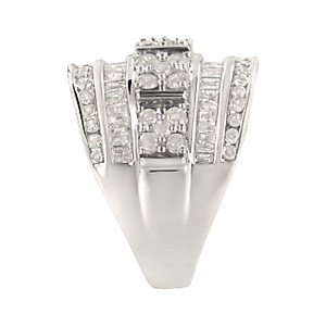 Haus of Brilliance .925 Sterling Silver 2.0 Cttw Round & Baguette Cut Diamond Multi-Row Channel Set Tapered Cocktail Fashion Ring (I-J Color, I3 Clarity) - Size 6
