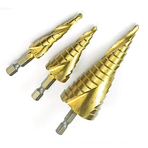 Driak 3 Pics HSS Titanium Coated Step Drill Bit Spiral Metric Sizes,Industrial DIY Woodworking Punching Tools