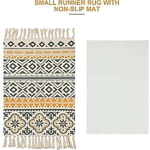 Boho Runner Rugs with Tassels 2'x3' Woven Washable Cotton Area Rug Vintage Printed Bohemian Throw Rug with PVC Non-Slip Mat for Entryway Kitchen, Living Room, Bathroom, Laundry Room, Bedroom