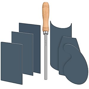 Therwen Card Scraper Burnisher and 6 Pcs Cabinet Scraper Set for Woodworking Card Scraper Woodworking Burnishing Scraper Set Tool Include 3 Rectangle 1 Gooseneck 1 Curved 1 Beveled Hand(Blue)