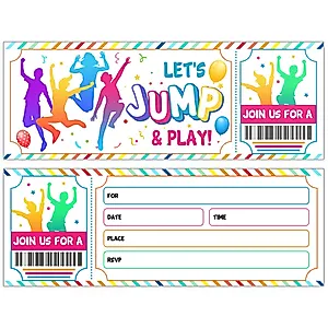 Simimi art 30 Bounce House or Jumping Party Ticket Invitations with Envelopes - Trampoline Jump Birthday Invite - Trampoline Birthday Party (white)