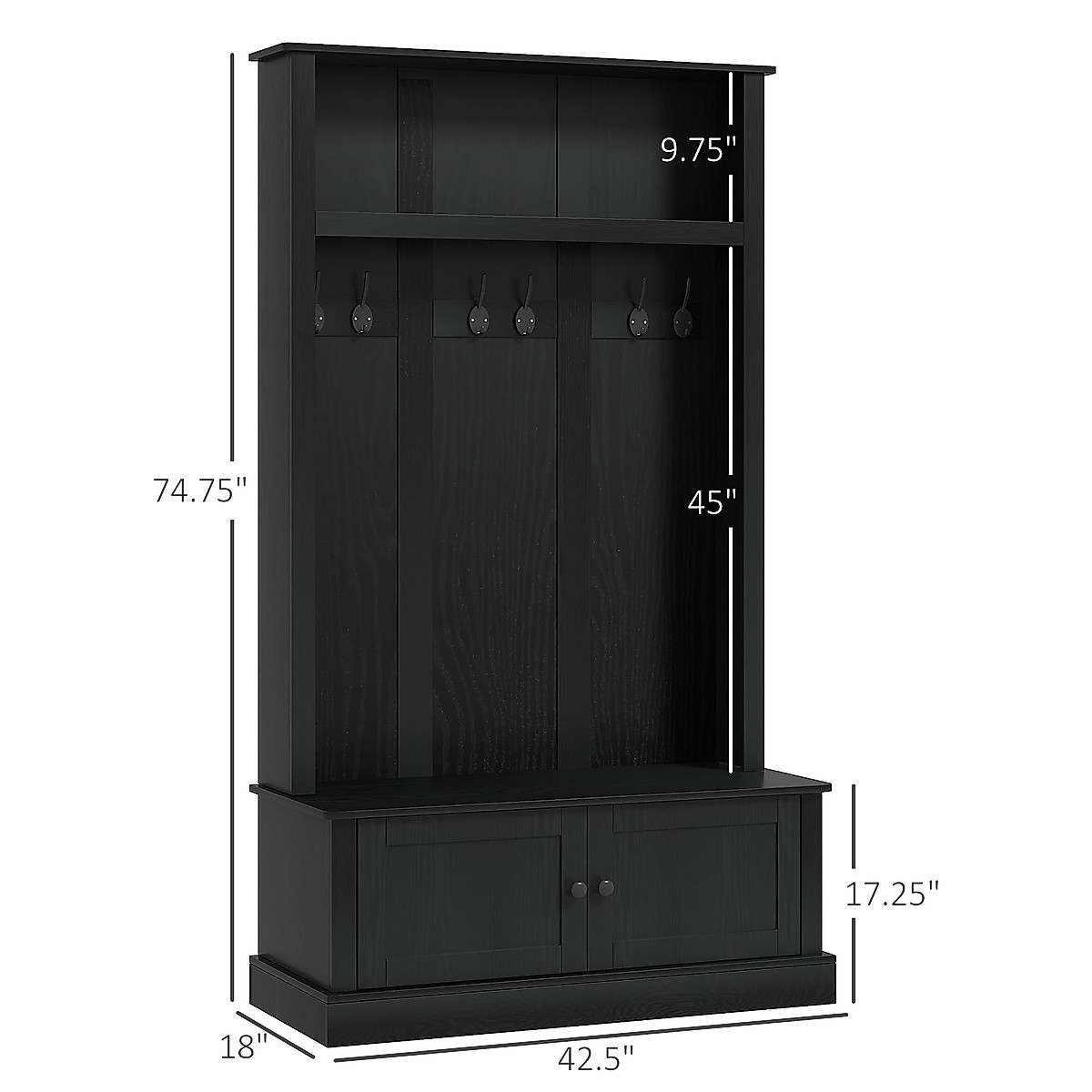 HOMCOM Entryway Bench with Storage and Hooks, Hall Tree with Coat Rack, Bench and Shoe Storage, Cabinet and Shelf, Mudroom Bench for Hallway, Black