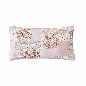 Chezmoi Collection Rosy 3-Piece Printed Patchwork Cotton Quilt Set - Pink Flower Floral Striped Polka Dots - Stone Washed Lightweight Bedspread, Queen Size