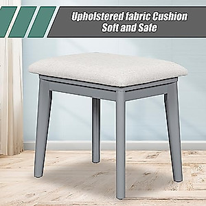 Lifeand 43.3" Classic Wood Makeup Vanity Set with Flip-top Mirror and Stool, Dressing Table with Three Drawers and Storage Space,Gray