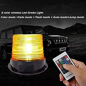 TOPKU Battery LED Strobe Light, Rechargeable Magnetic Flashing Emergency Warning Beacon,8 Color Remote Control, Univisal for Vehicles
