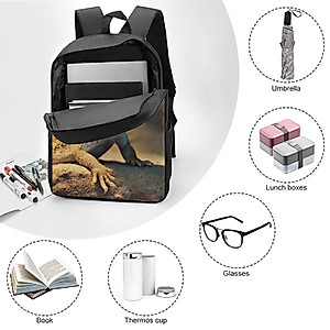 D-WOLVES Novelty School Backpack for Women Men, Brown Bearded Dragon Lizard Lightweight Book Bag with Ergonomic Back Pad, Casual Daypack Travel Bag for Hiking Work Business Holidays