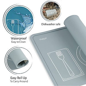 CHAMOS Montessori Placemat for Toddlers - Kids Silicone Mats for Dining Table - Set of 2 - Table Setting Learning (Blue and Grey)