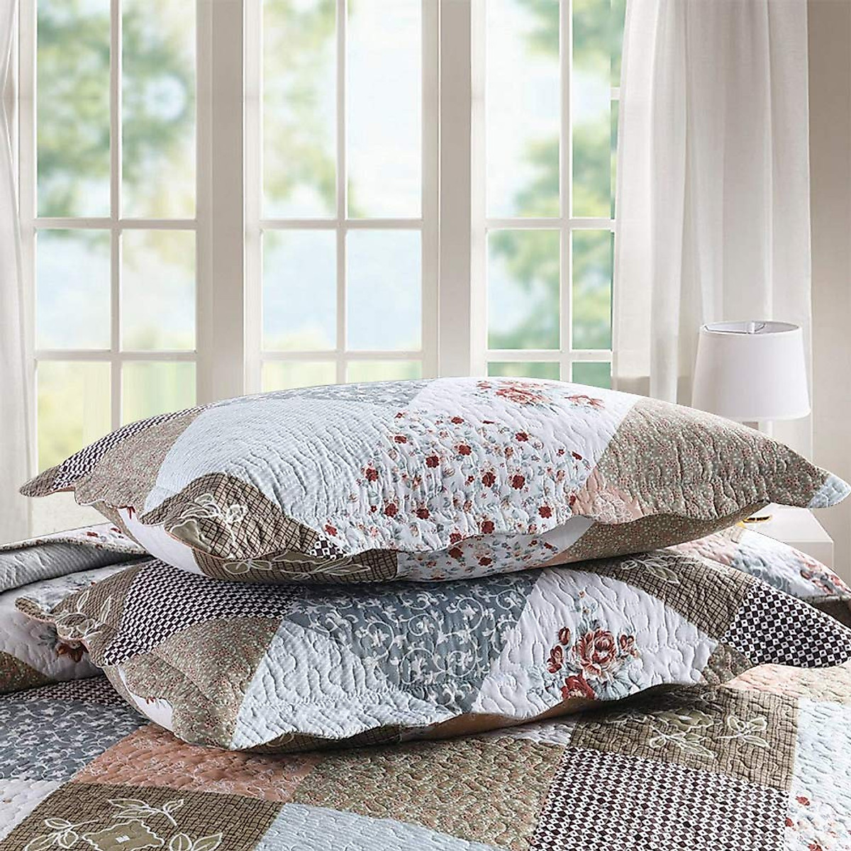 ENJOHOS 3-Piece Quilt Bedspread Sets Queen Size Coverlet Lightweight Reversible Bedspread for Queen Bed Korean Style Flower Garden on Pink Checker Daybed Bedding