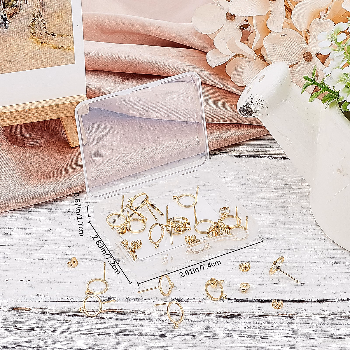 Beebeecraft 1 Box 20Pcs 18K Gold Plated Stud Earrings with Loop Simple Circle Geometry Earring Posts with 20Pcs Butterfly Ear Back for Valentine's Day Jewelry Making