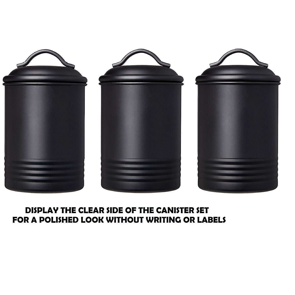 Steelware Central Kitchen Canister Set of 3 Sugar Coffee Tea with lids Food Storage, Black