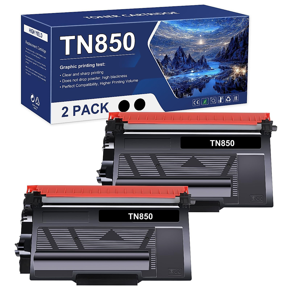 Toner Bank Compatible Toner Cartridge Replacement for Brother TN850 TN820 TN 850 TN-850 TN-820 HL-L6200DW MFC-L5850DW MFC-L5700DW HL-L5200DW MFC-L5900DW High Yield Printer New Version 2-Pack