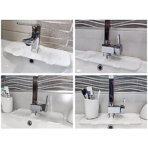 2 Pcs White Silicone Faucet Handle Drip Catcher Tray - Drip Catcher for Sink Faucet – Kitchen Faucet Drip Mat - Sink Faucet Splash Guard - Faucet Pad - Counter Faucet Mat - Silicone Sink Protector.